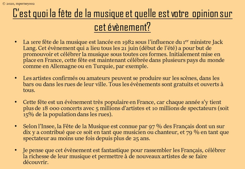 La musique francophone - Questions/Answers for the speaking exam ...