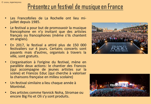 La musique francophone - Questions/Answers for the speaking exam ...