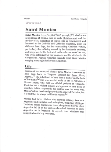 Saint Monica of Hippo ( c 332-387) Feast day May 4th | Teaching Resources