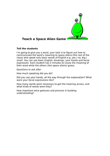 Speaking Skills Game: Teach a Space Alien | Teaching Resources