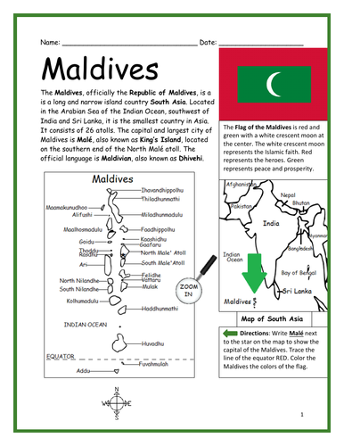 MALDIVES - Introductory Geography Worksheet | Teaching Resources