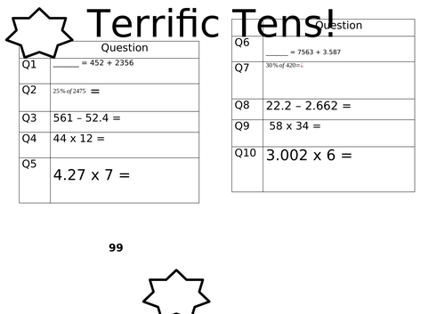 Terrific Tens Maths Starter Year 5 | Teaching Resources