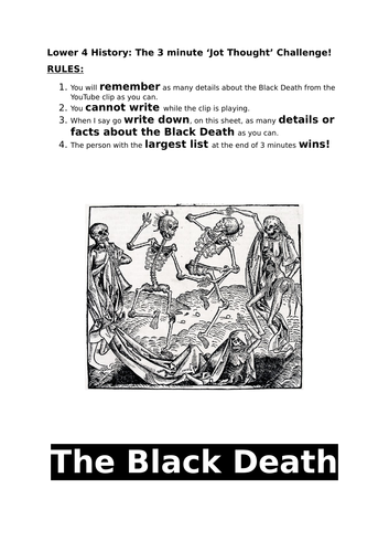 KS3 - Year 8 History - The Black Death/Plague 1665 | Teaching Resources