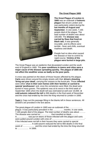 KS3 - Year 8 History - The Black Death/Plague 1665 | Teaching Resources