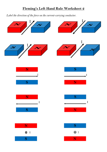 Fleming's Left Hand Rule Motor Effect worksheets (3) WITH ANSWERS ...