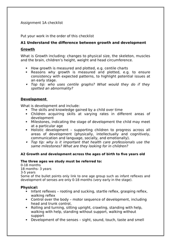 Child Development Assignment 1A checklist | Teaching Resources