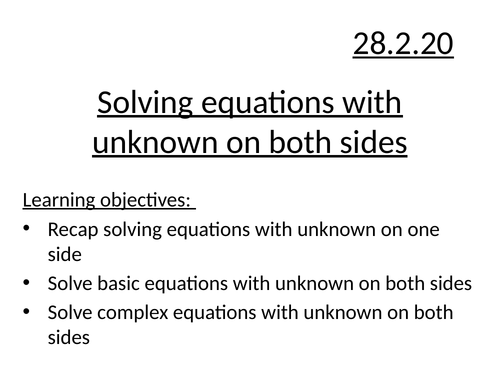 Solving linear equations unknown both sides | Teaching Resources