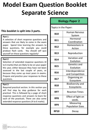 AQA GCSE Biology Paper 2 Revision Booklet | Teaching Resources