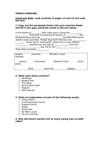 KS3 - Year 9 History - Trenches in the First World War | Teaching Resources