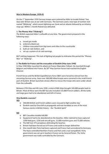 KS3 - Year 9 History - The Evacuation of Dunkirk - May 1940 | Teaching ...