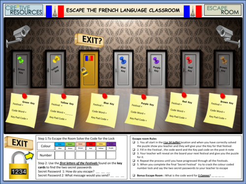 MFL French Escape Room - Festivals | Teaching Resources