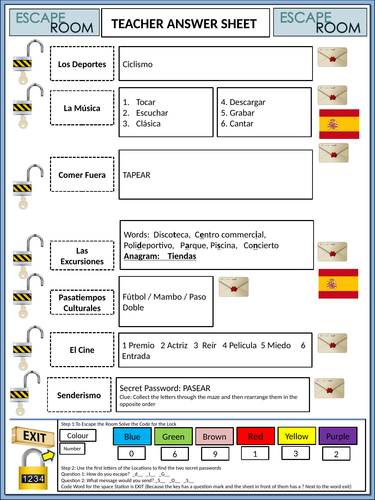 ESCAPE ROOM SPANISH GCSE MFL - Hobbies | Teaching Resources
