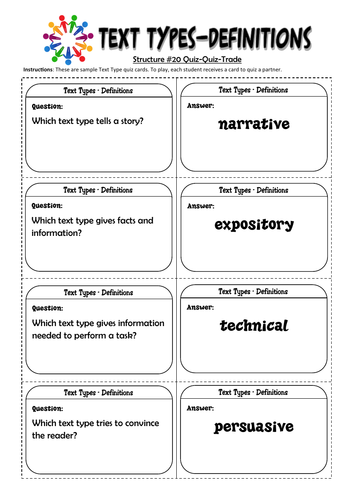 Kagan Structures #20 Quiz-Quiz-Trade: Card Templates and Examples ...