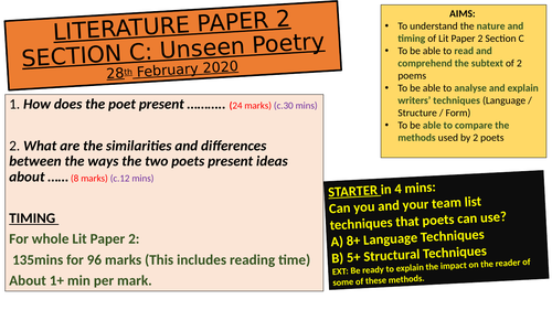 Unseen Poetry Lessons (AQA Lit Paper 2) | Teaching Resources