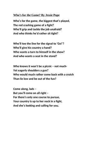 War Poetry KS3 | Teaching Resources