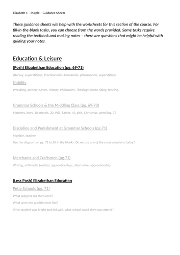 Elizabeth I - Full course worksheets (Edexcel 9-1) | Teaching Resources