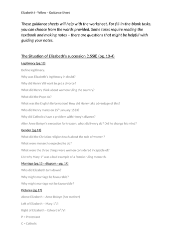 Elizabeth I - Full course worksheets (Edexcel 9-1) | Teaching Resources