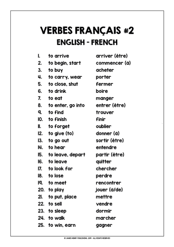 FRENCH VERBS LIST FREEBIE #2 | Teaching Resources