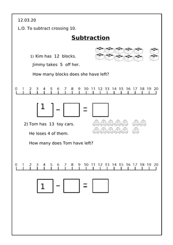 Year 1 subtraction crossing 10 word problems | Teaching Resources