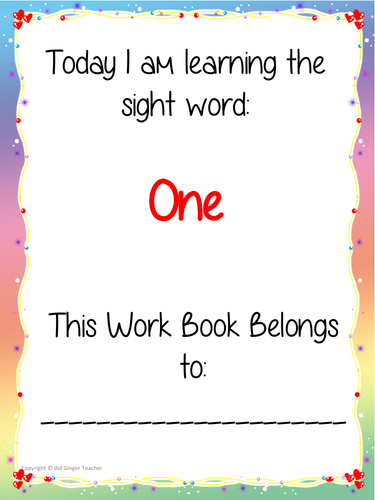 Sight Word ‘One’ 15 Page Workbook | Teaching Resources
