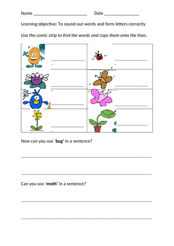 Tess and Hal comic strip stories and worksheets - alien phonics words ...