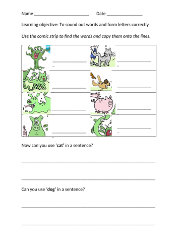 Tess and Hal comic strip stories and worksheets - alien phonics words ...