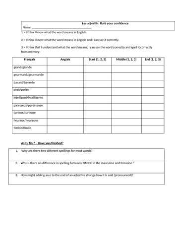 Adjectives and Etre | Teaching Resources