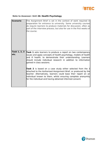 BTEC Level 3 Health & Social Care Unit 26 Health Psychology ... BTEC Level 3 Health & Social Care Unit 26 Health Psychology ...