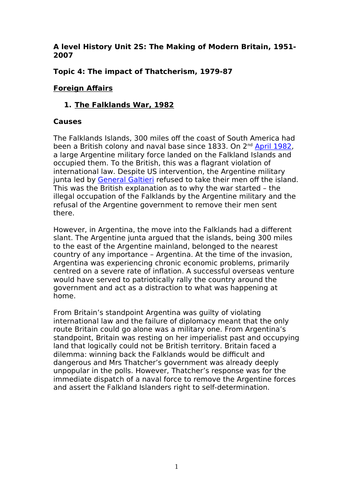 Foreign Policy under Thatcher 1979-87 - AQA A Level History - Unit 2S ...