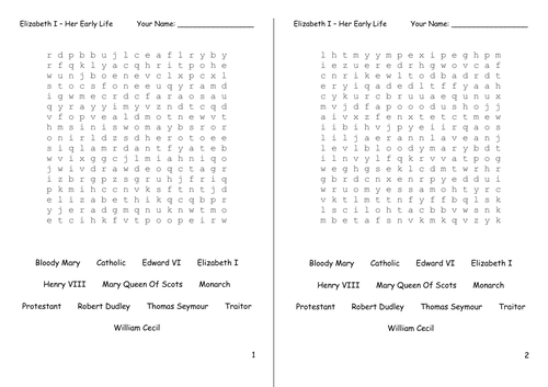 Elizabeth I Early Reign Word-Search | Teaching Resources