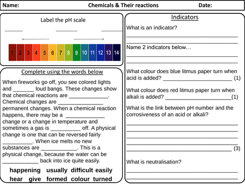 KS3 Revision Worksheet: Chem Reactions | Teaching Resources
