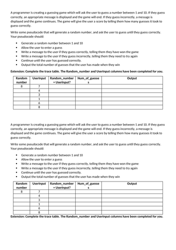 Exam Style Pseudocode Questions Aqa Teaching Resources