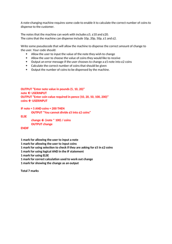 AQA Pseudocode Exam Style Question and Powerpoint 2 | Teaching Resources