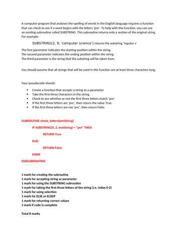 AQA Pseudocode Exam Style Question and Powerpoint 5 | Teaching Resources