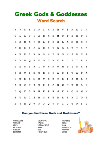 Greek Gods & Goddesses: Word Search | Teaching Resources