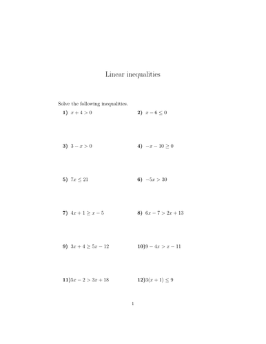 Linear inequalities worksheet no 2 (with solutions) | Teaching Resources