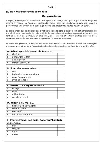 French GCSE Hobbies & free time: Mes passe-temps (4 worksheets ...