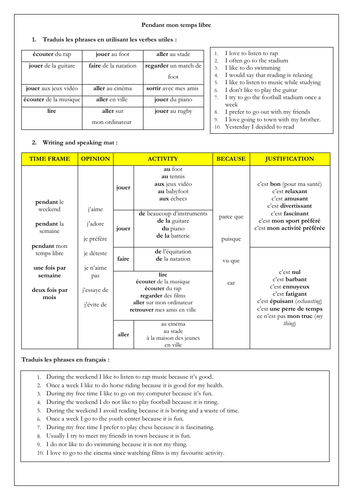 French GCSE Hobbies & free time: Mes passe-temps (4 worksheets ...