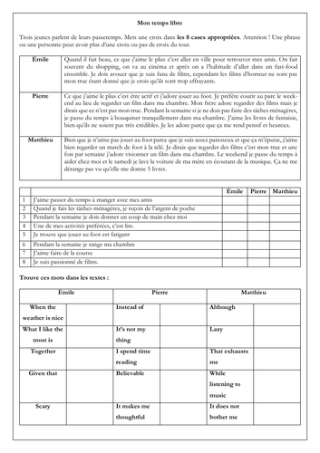 French GCSE Hobbies & free time: Mes passe-temps (4 worksheets ...