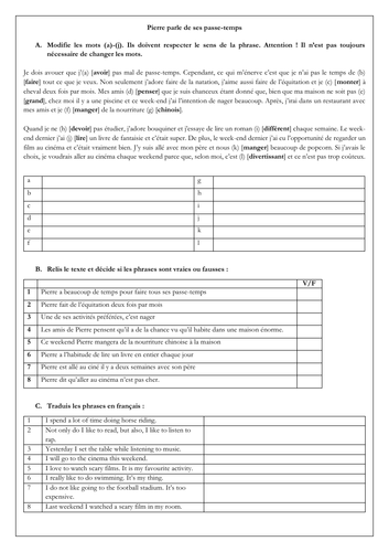 French GCSE Hobbies & free time: Mes passe-temps (4 worksheets ...