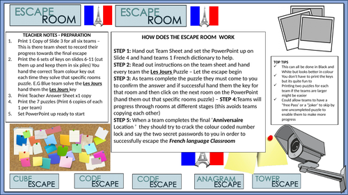 MFL Escape Room - Basic French Language | Teaching Resources