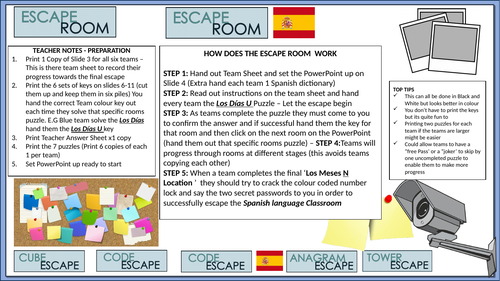 MFL Escape Room - Basic Spanish Language | Teaching Resources