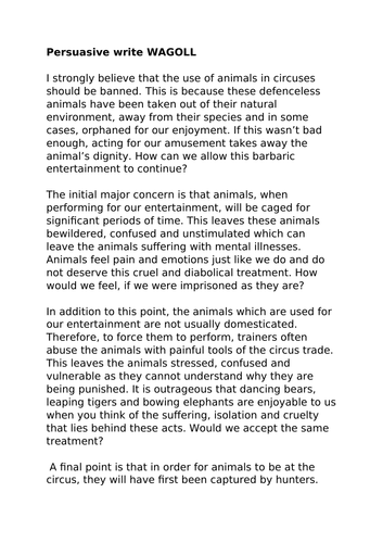 Persuasive argument ks2 - animal rights | Teaching Resources