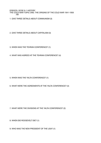 Cold War Knowledge and Fact Tests | Teaching Resources