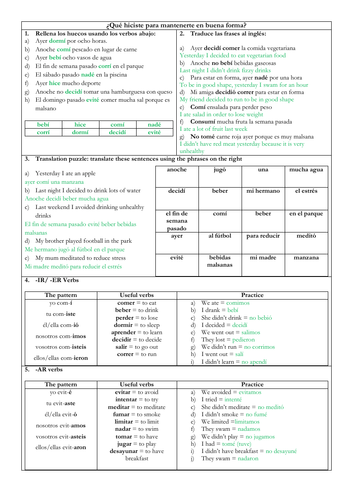 Spanish GCSE Healthy living past tense: la salud / la vida sana ...