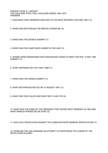 Cold War Knowledge and Fact Tests | Teaching Resources