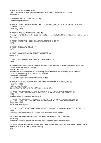 Cold War Knowledge and Fact Tests | Teaching Resources