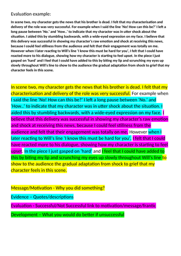 GCSE Drama Component One: Evaluation (1.5 Hours Timed) Guide & Example ...