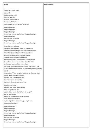 Kendrick Lamar - Alright | Teaching Resources