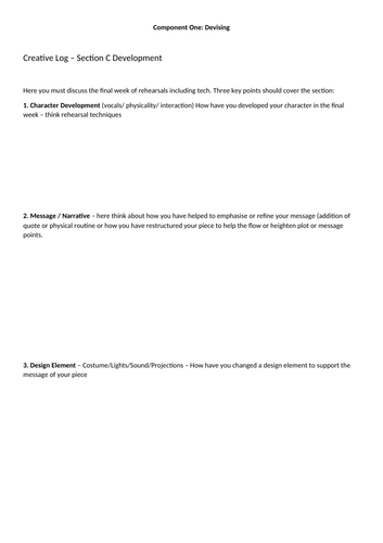 GCSE Drama Component One: Portfolio of Supporting Evidence (Creative ...